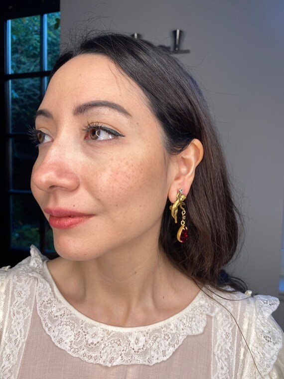 1950s Design Joseff Of Hollywood Gold Cherub Earrings - Gem