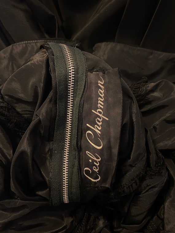 1950s Ceil Chapman Black Taffeta and Ruched Silk Jers… - Gem