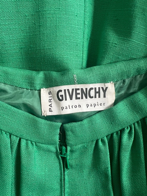 1977 Givenchy Runway Green Linen and Navy Silk Ensemb… - Gem