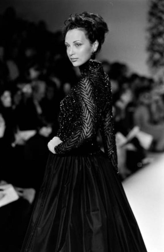 1997 Runway Bob Mackie Navy Blue Embellished Bodice D… - Gem