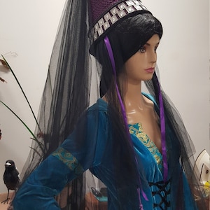 Gothic Inspired Women's Hennin Wimple Cone Hat With Long Black Veil and ...