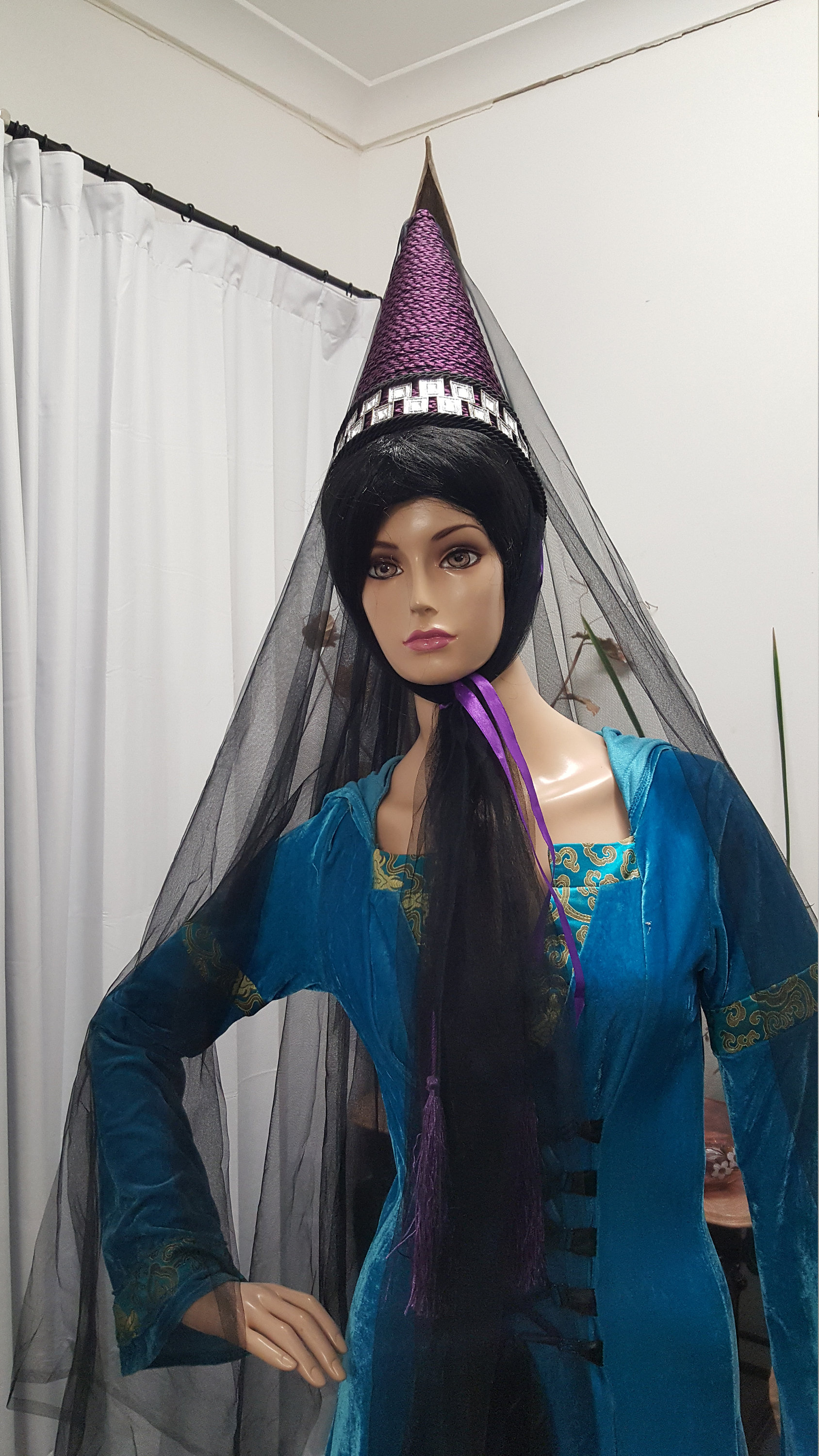 Gothic Inspired Women's Hennin Wimple Cone Hat With Long Black Veil and ...