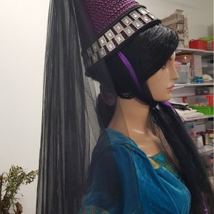 Gothic Inspired Women's Hennin Wimple Cone Hat With Long Black Veil and ...
