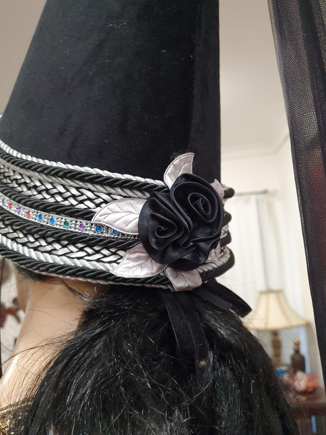 Damsel in Distress Black Velour & Silver Trims With Floor Length Veil ...