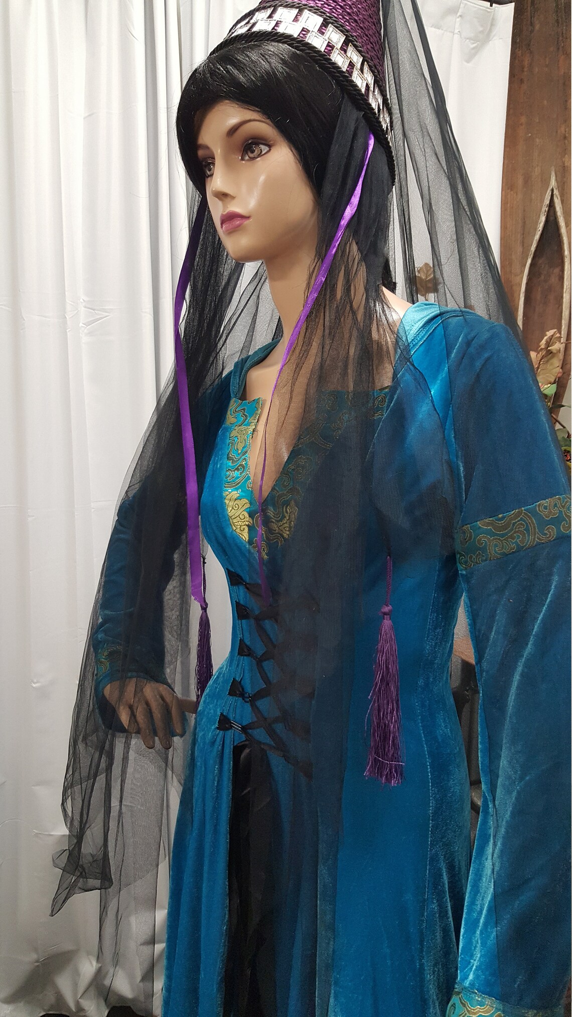 Gothic Inspired Women's Hennin Wimple Cone Hat With Long Black Veil and ...