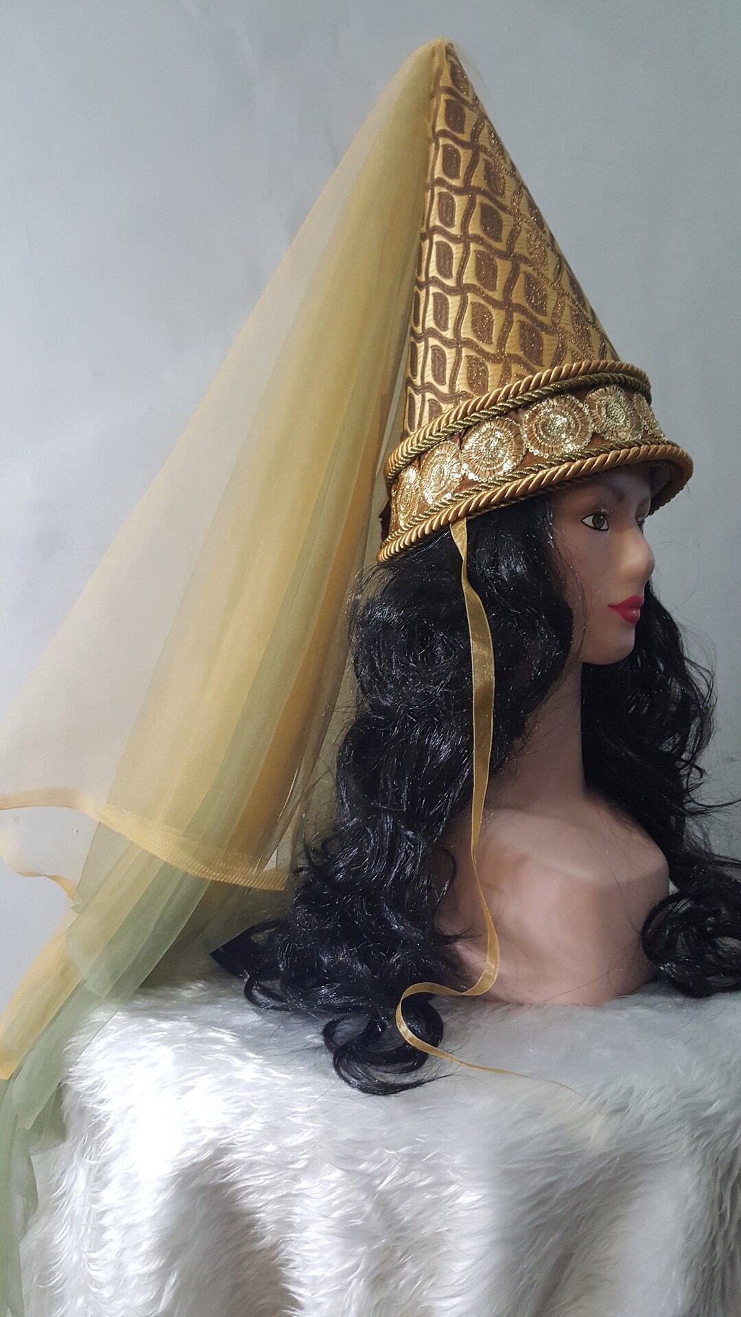 Handcrafted Medieval Wimple - Rose Gold Leaf, Bronze Lame, Cosplay ...