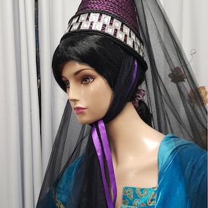 Gothic Inspired Women's Hennin Wimple Cone Hat With Long Black Veil and ...