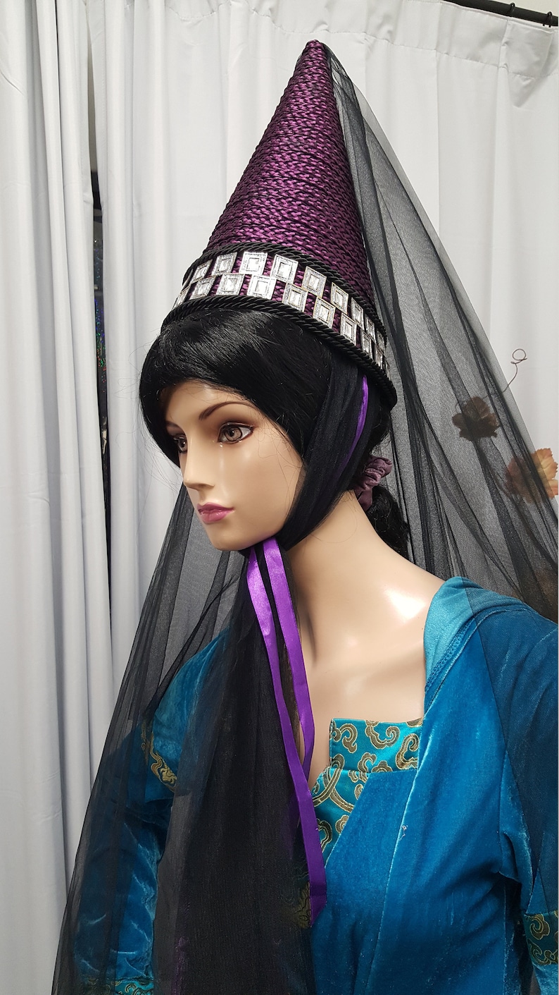 Gothic Inspired Women's Hennin Wimple Cone Hat With Long Black Veil and ...