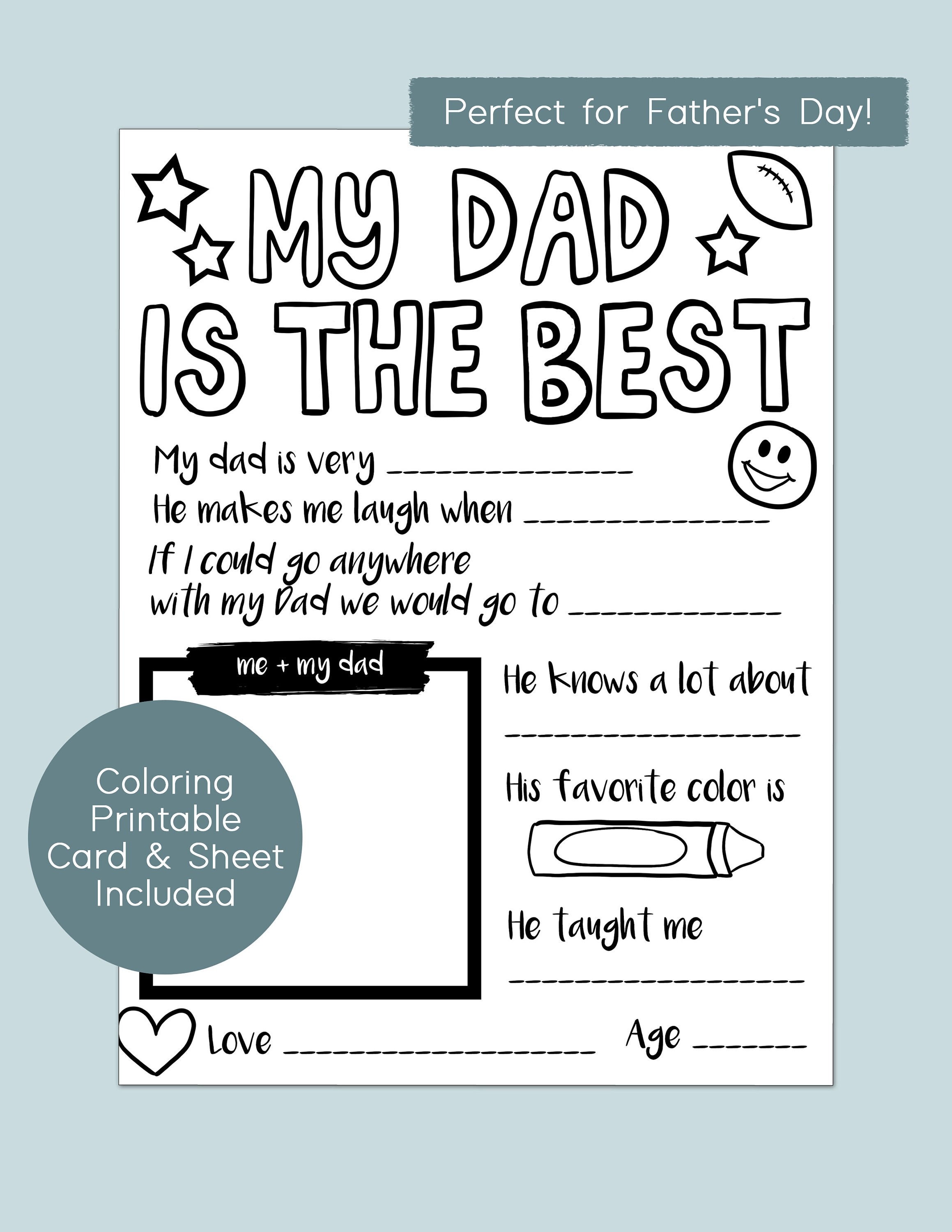 Printable Coloring Card My Dad is the Best Father's Day - Etsy