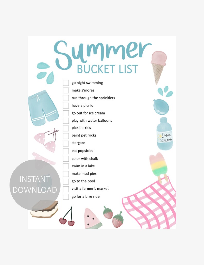 Summer Bucket List / KIDS / Hand-drawn / Editable PDF / Summer to Do ...