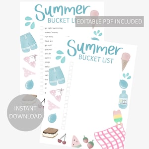 Summer Bucket List / KIDS / Hand-drawn / Editable PDF / Summer to Do ...