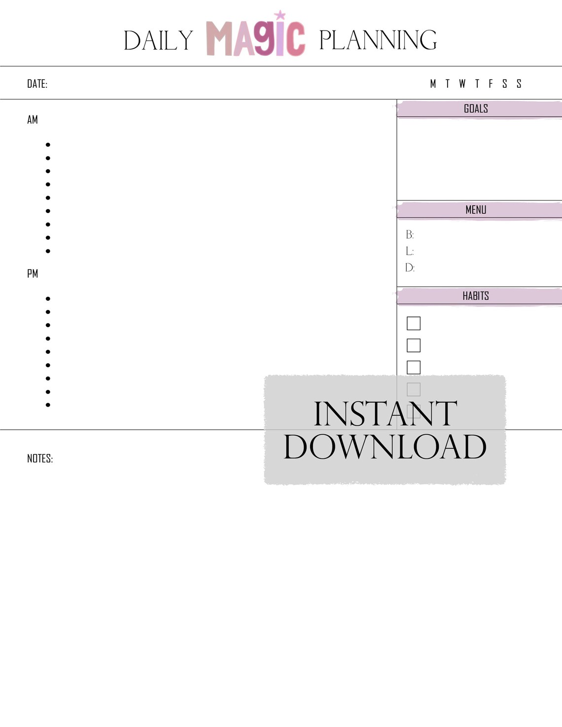 MAGIC Daily Planner Printable / Instant Download / Digital File - Etsy