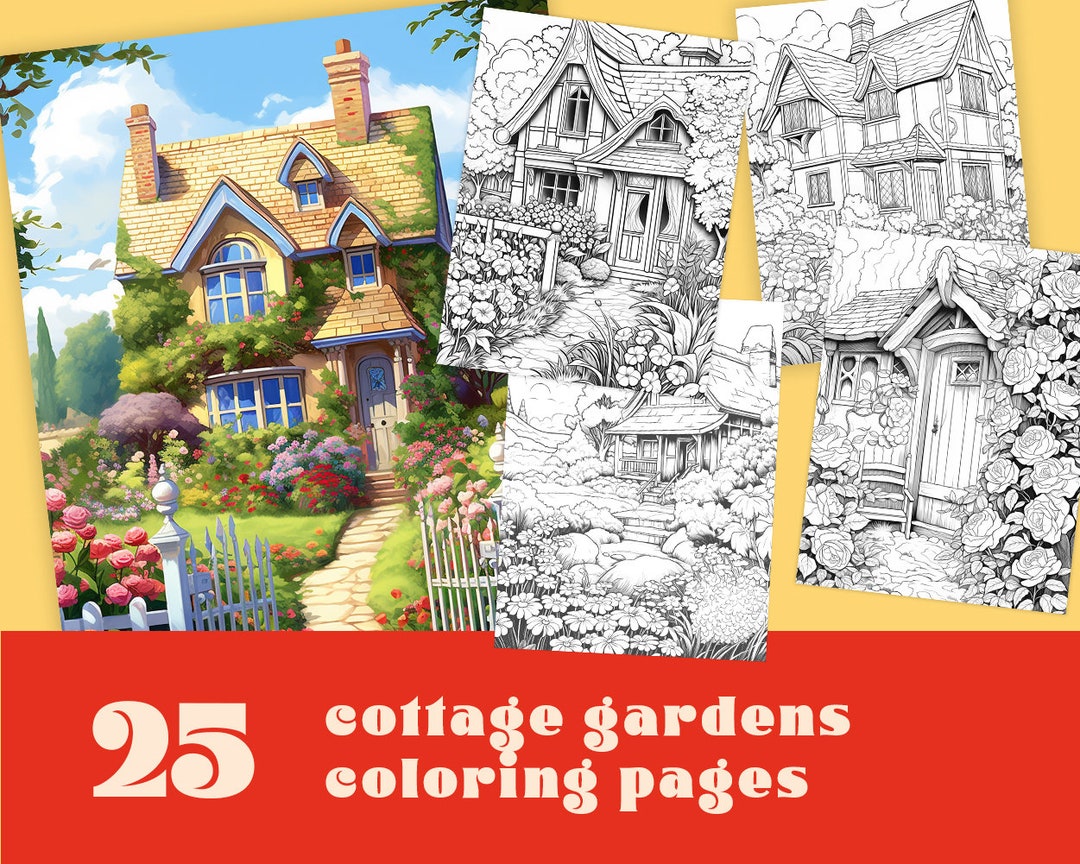 25 Cottage Garden Coloring Pages Country House Garden, Adult Colouring ...