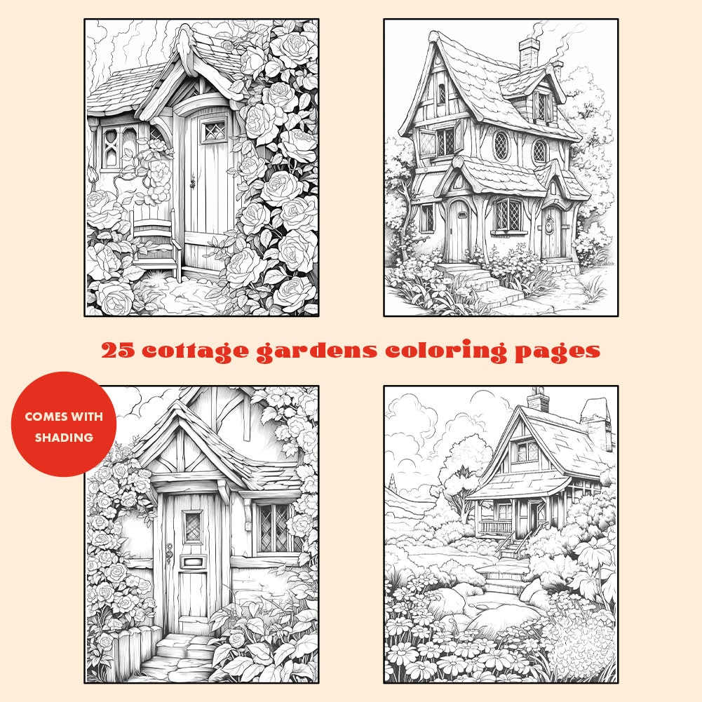 25 Cottage Garden Coloring Pages Country House Garden, Adult Colouring ...