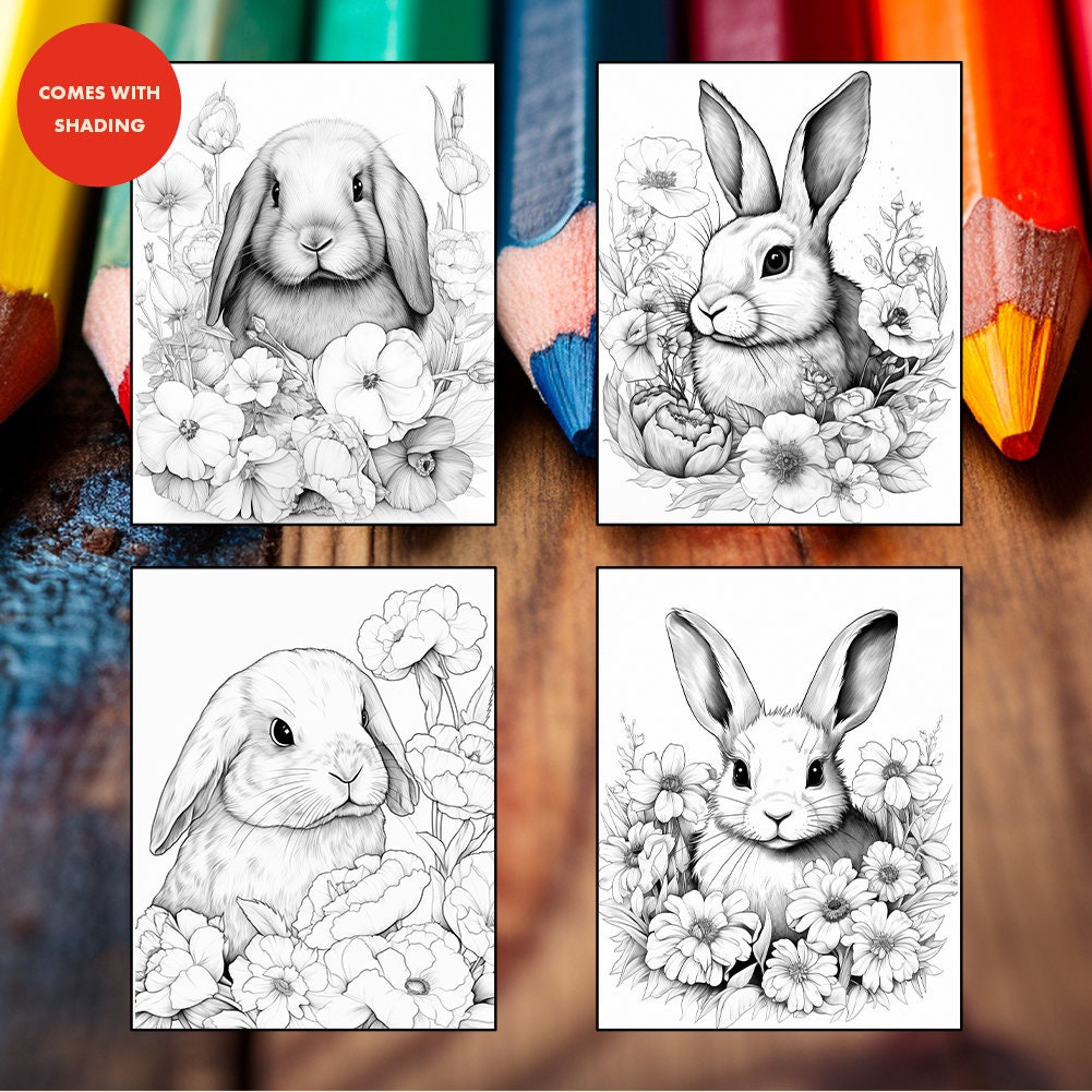 25 Bunny in Flowers Coloring Pages Cute Bunny Illustrations for Rabbit ...