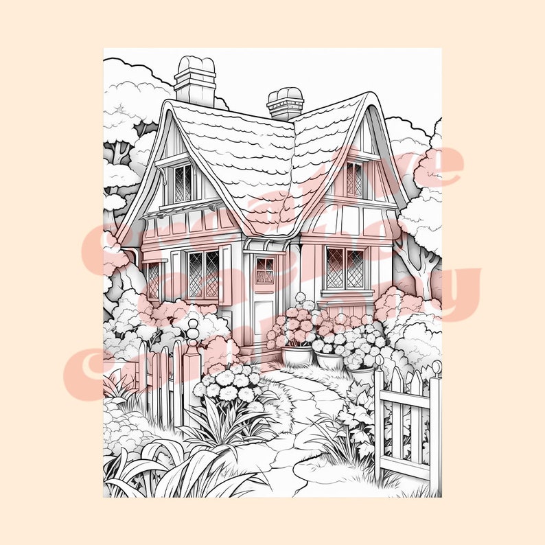 25 Cottage Garden Coloring Pages Country House Garden, Adult Colouring ...