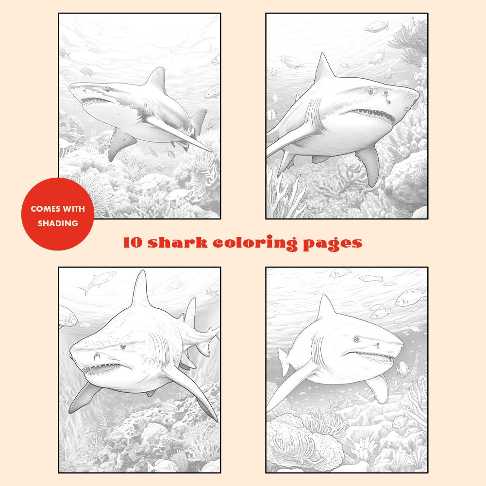 10 Photorealistic Shark Coloring Pages Ocean Life Coloring, Sea Life ...
