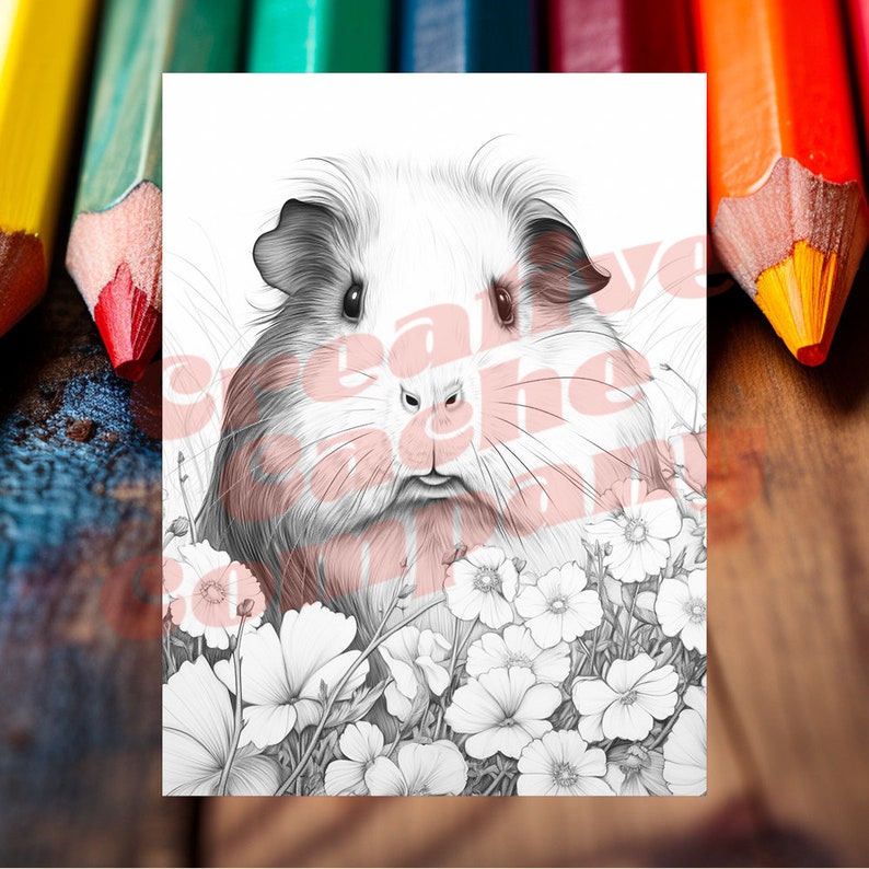 25 Guinea Pigs in Flowers Coloring Pages Cute Cavia Illustrations for ...