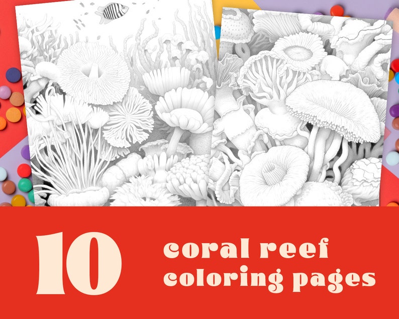10 Underwater Coral Reef Coloring Pages Printable Sea Life - Etsy