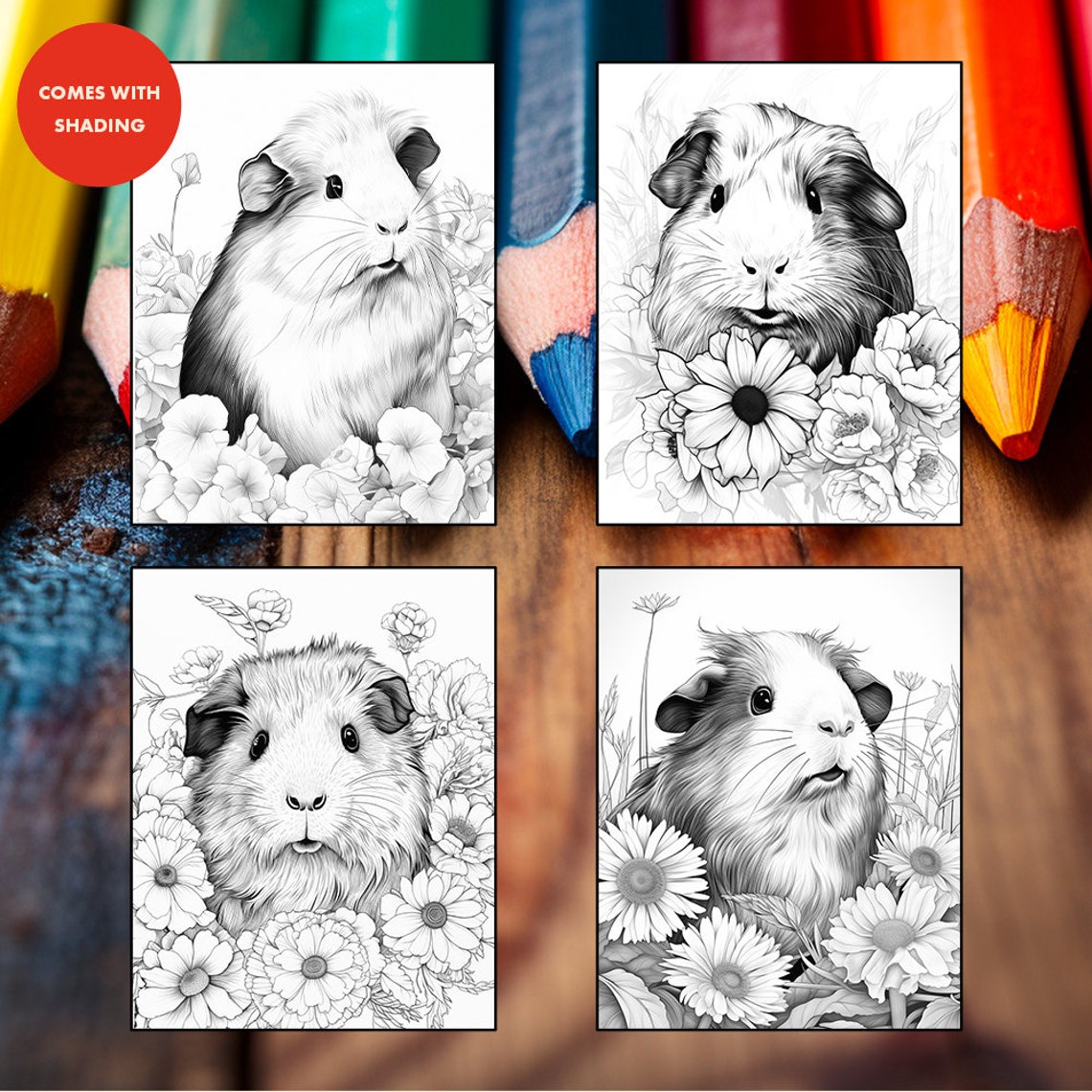 25 Guinea Pigs in Flowers Coloring Pages Cute Cavia Illustrations for ...