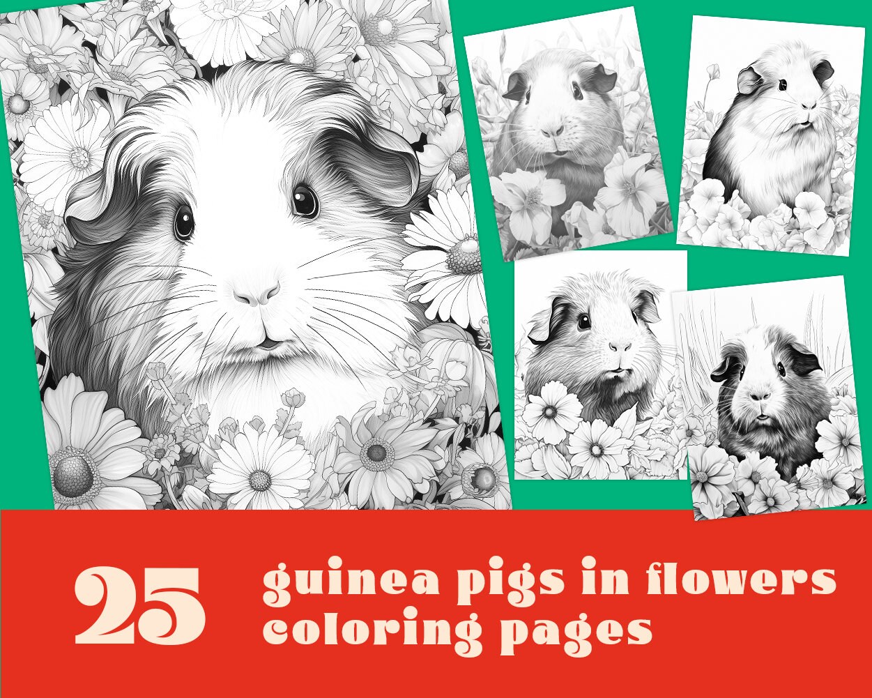 25 Guinea Pigs in Flowers Coloring Pages Cute Cavia Illustrations for ...