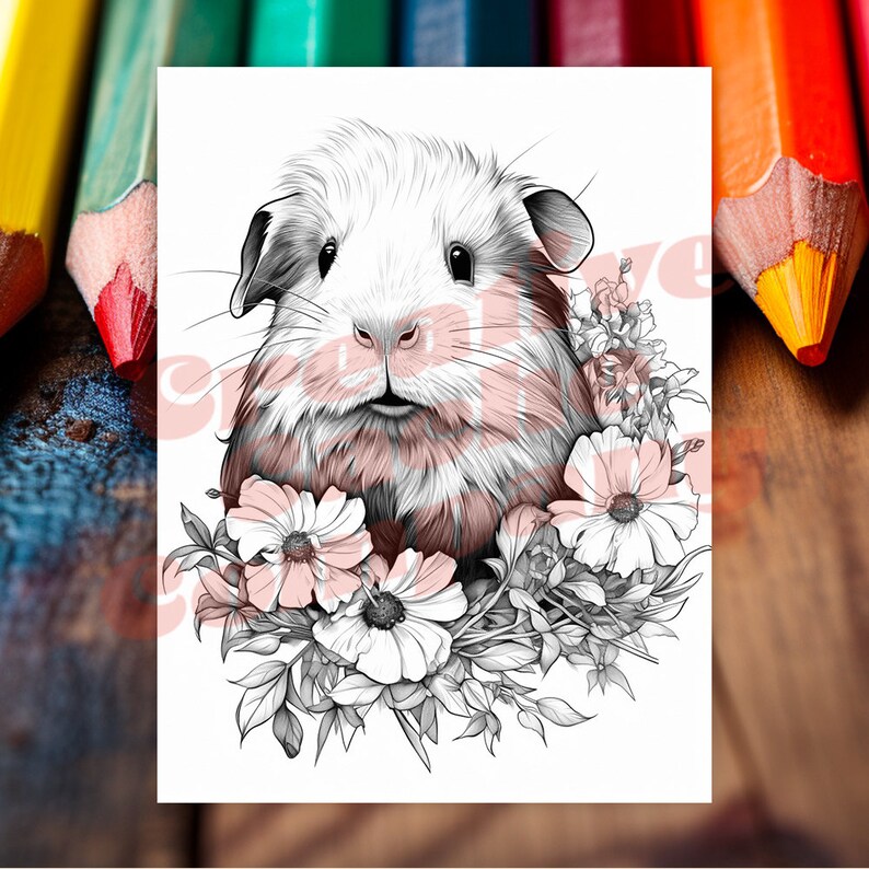 25 Guinea Pigs in Flowers Coloring Pages Cute Cavia Illustrations for ...