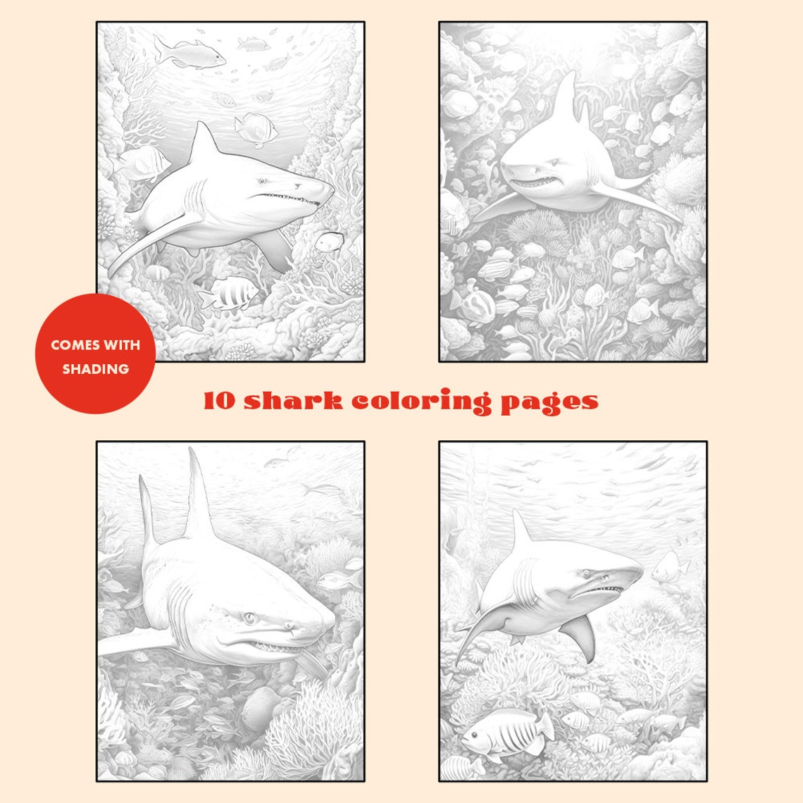 10 Photorealistic Shark Coloring Pages Ocean Life Coloring, Sea Life ...