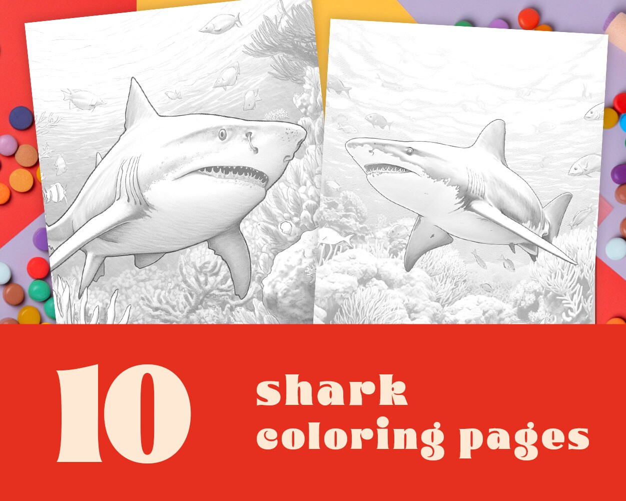 10 Photorealistic Shark Coloring Pages Ocean Life Coloring, Sea Life ...