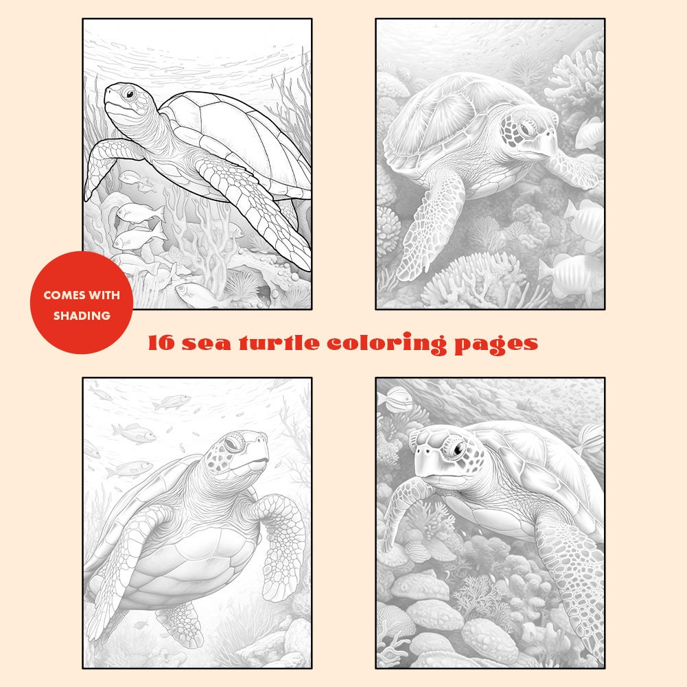 16 Realistic Sea Turtle Coloring Pages Sea Life Coloring, Underwater ...