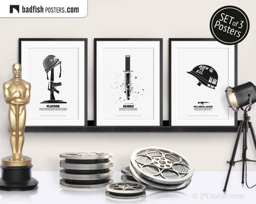 Set of 3 Movie Posters, Vietnam War Movie Collection, Platoon, Rambo ...