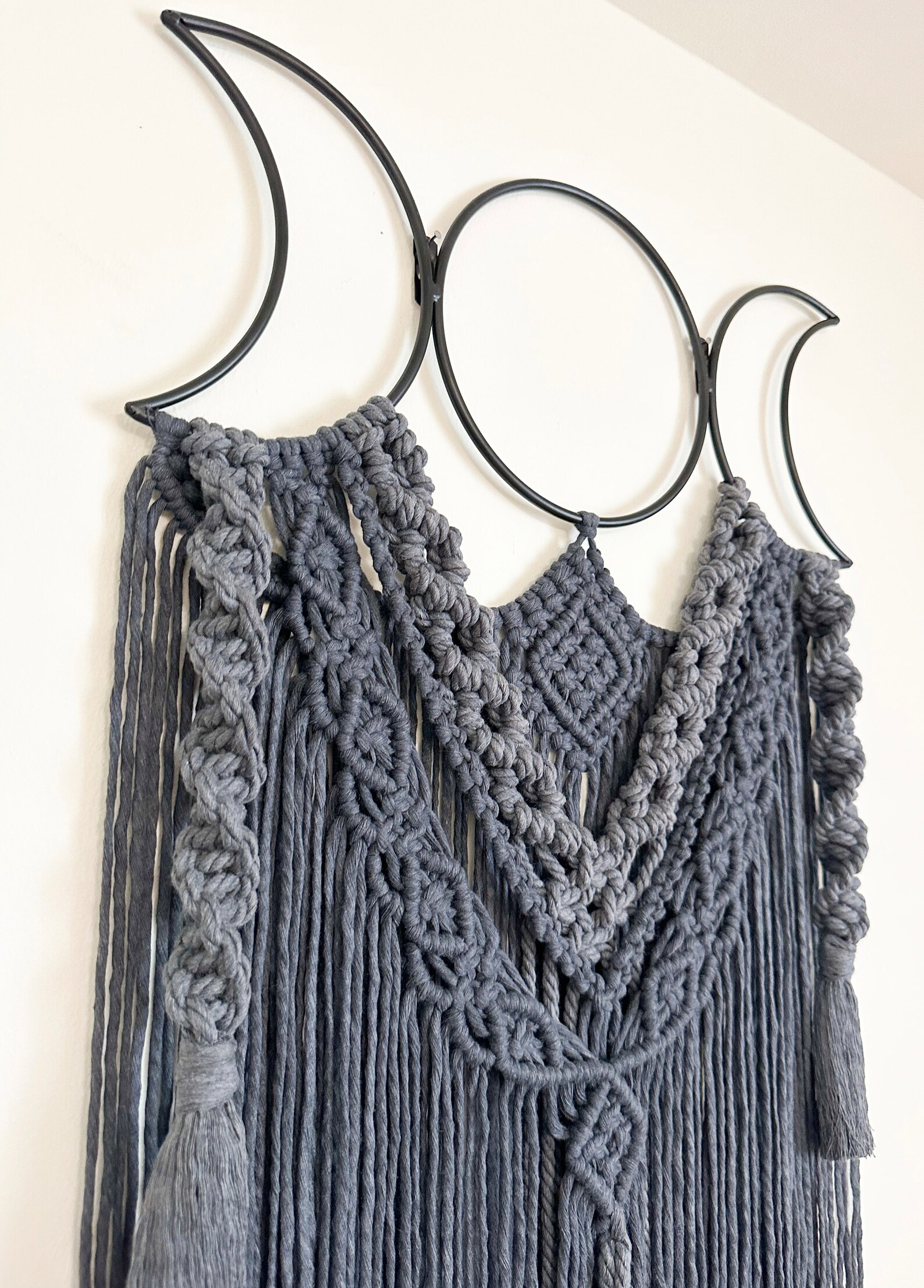 Charcoal Grey Triple Moon Macrame Wall Hanging Tapestry - Etsy