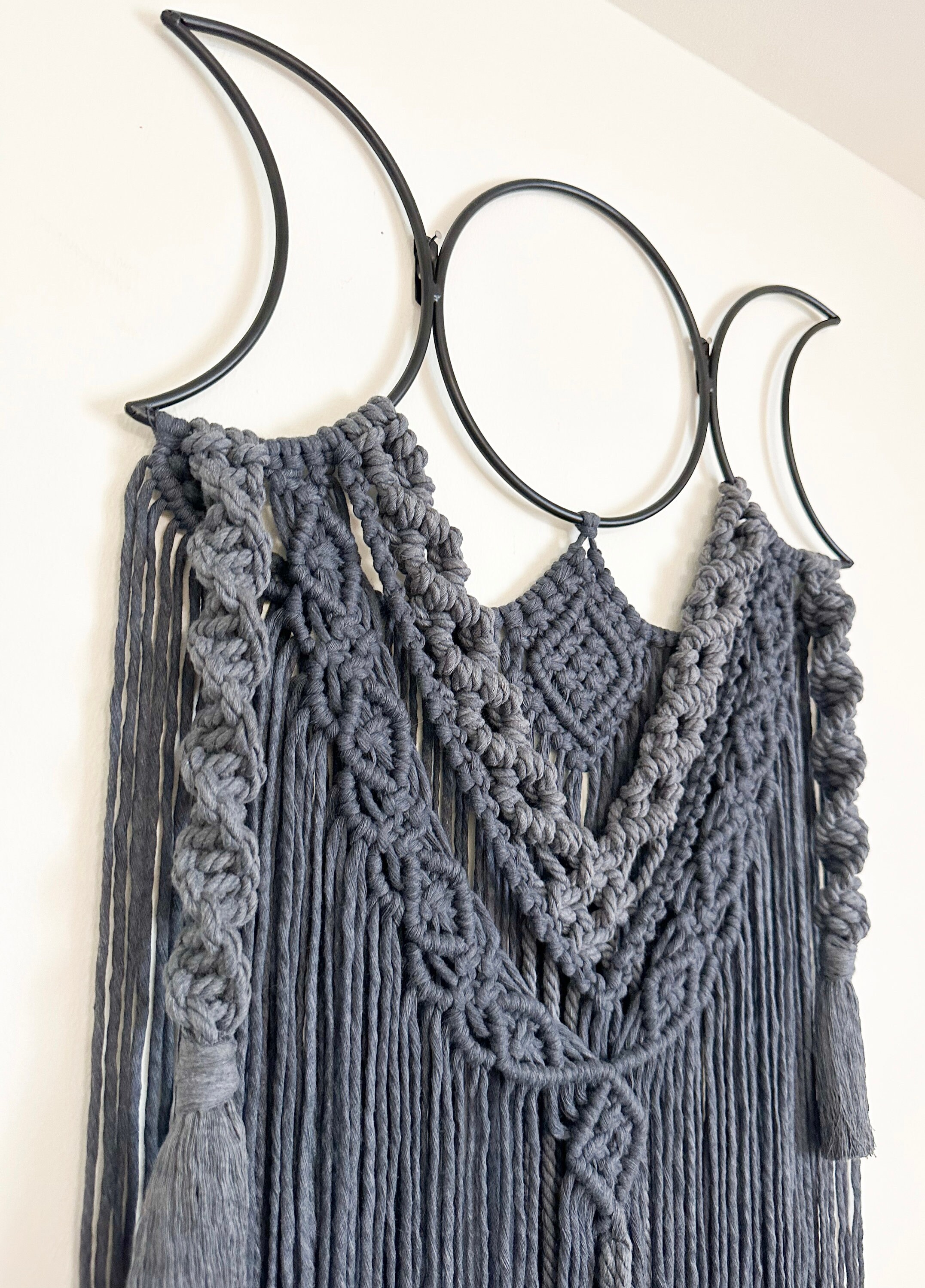 Charcoal Grey Triple Moon Macrame Wall Hanging Tapestry - Etsy