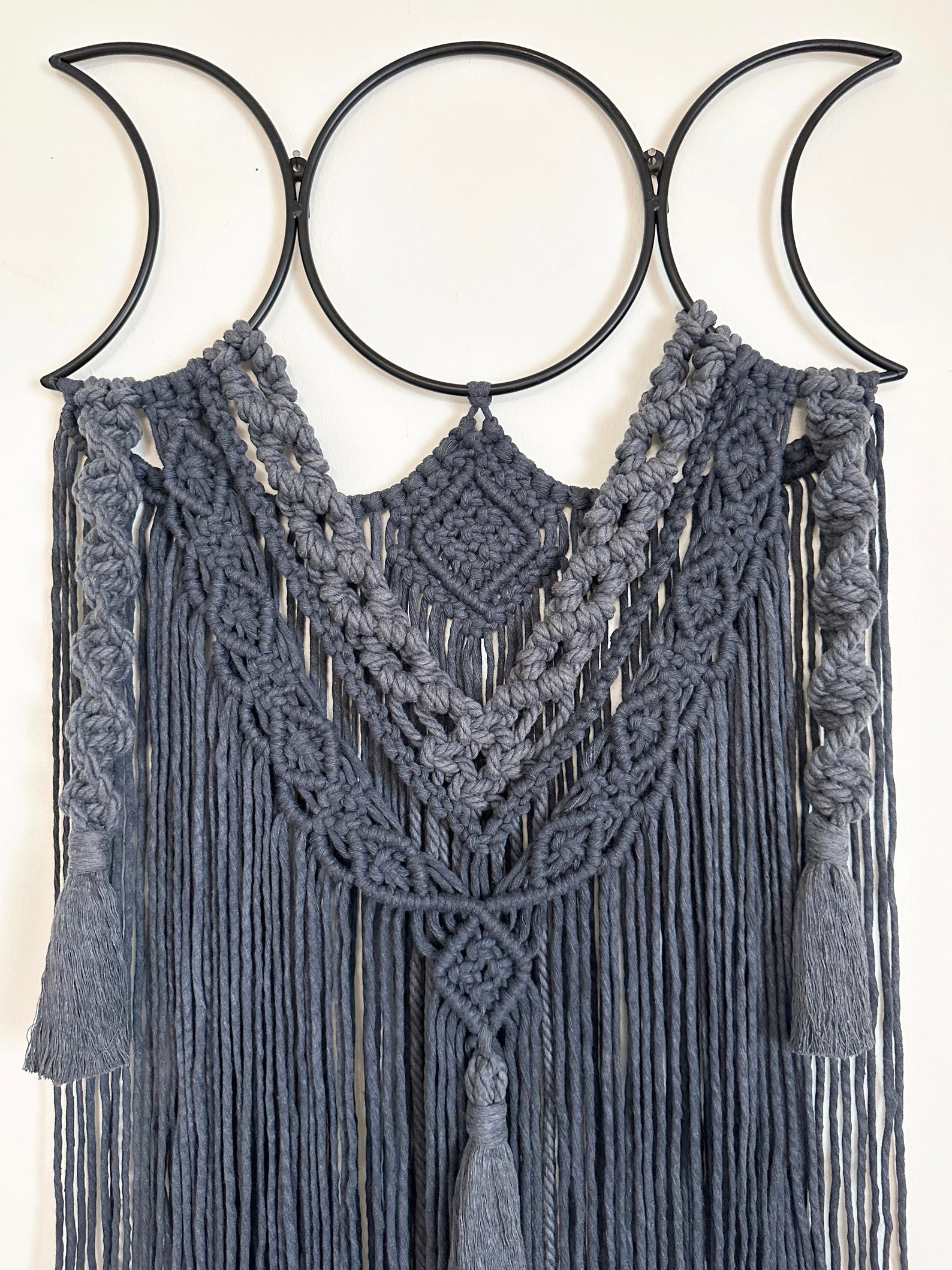Charcoal Grey Triple Moon Macrame Wall Hanging Tapestry - Etsy
