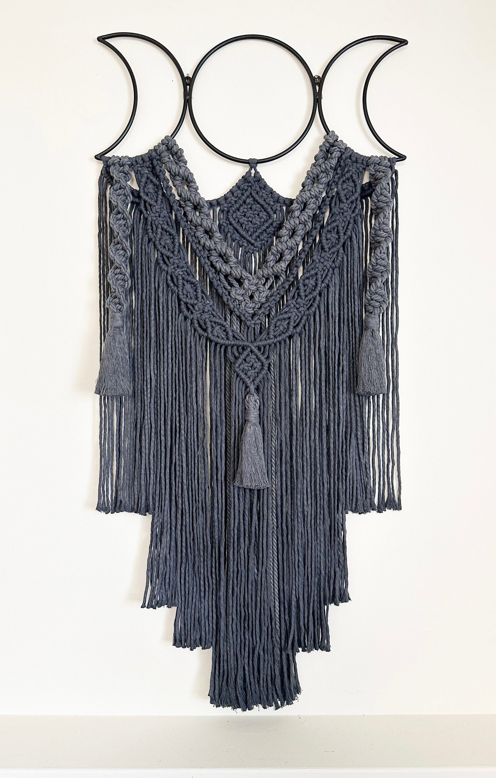 Charcoal Grey Triple Moon Macrame Wall Hanging Tapestry - Etsy