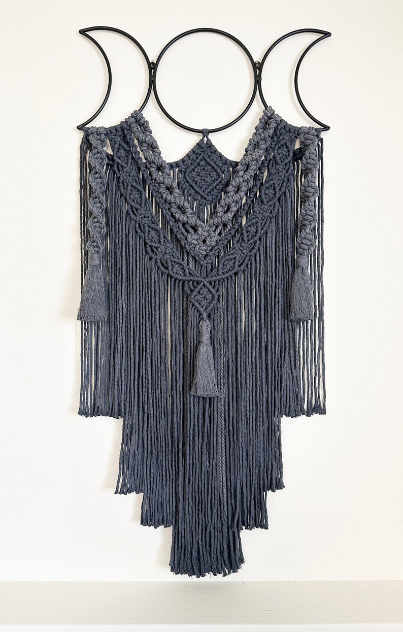 Charcoal Grey Triple Moon Macrame Wall Hanging Tapestry - Etsy