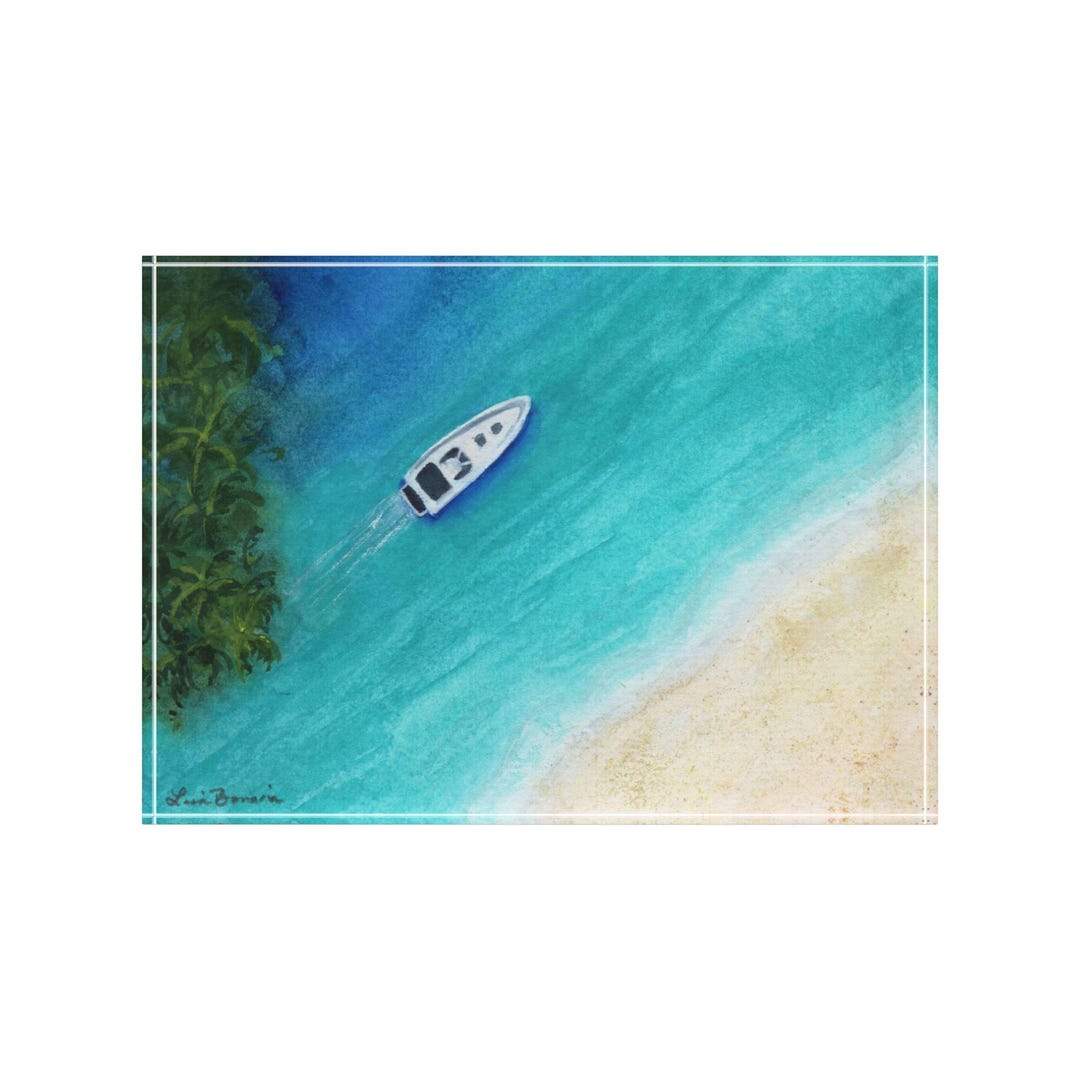 Acrylic Block, Watercolor Ocean Speedboat and Palm Art, Home Decor ...