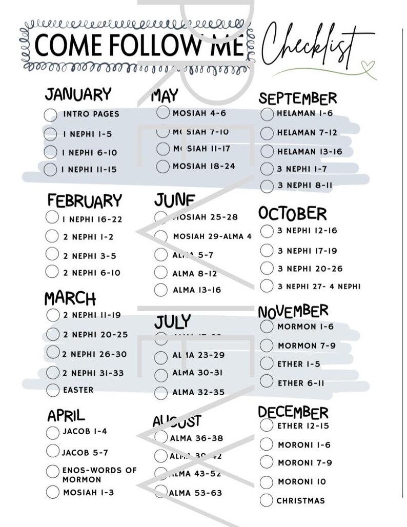 Come Follow Me Scripture Planner Pages, Checklist, Vision Board ...