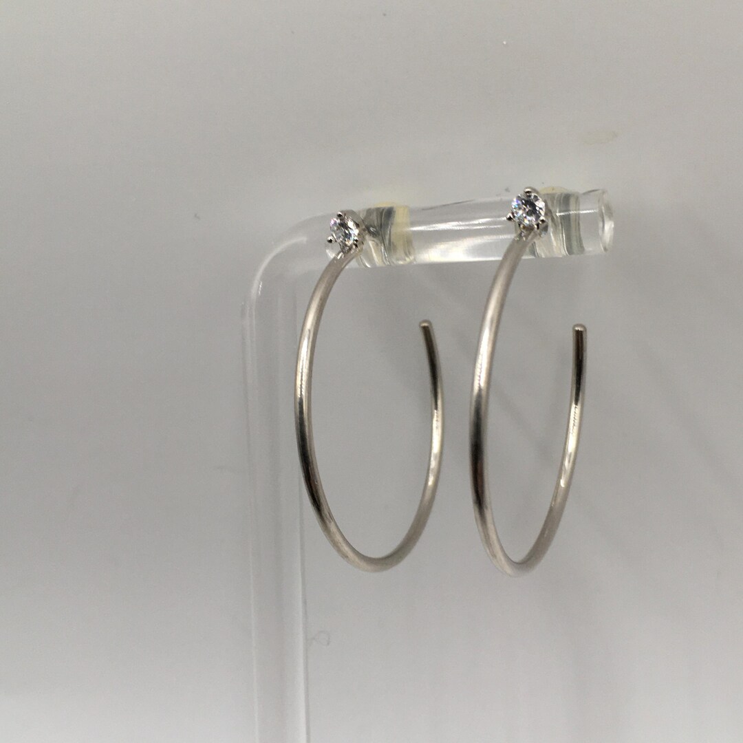 Vintage Sterling Silver Hoop Earrings With Rhinestone 1990s 1 1/2 ...