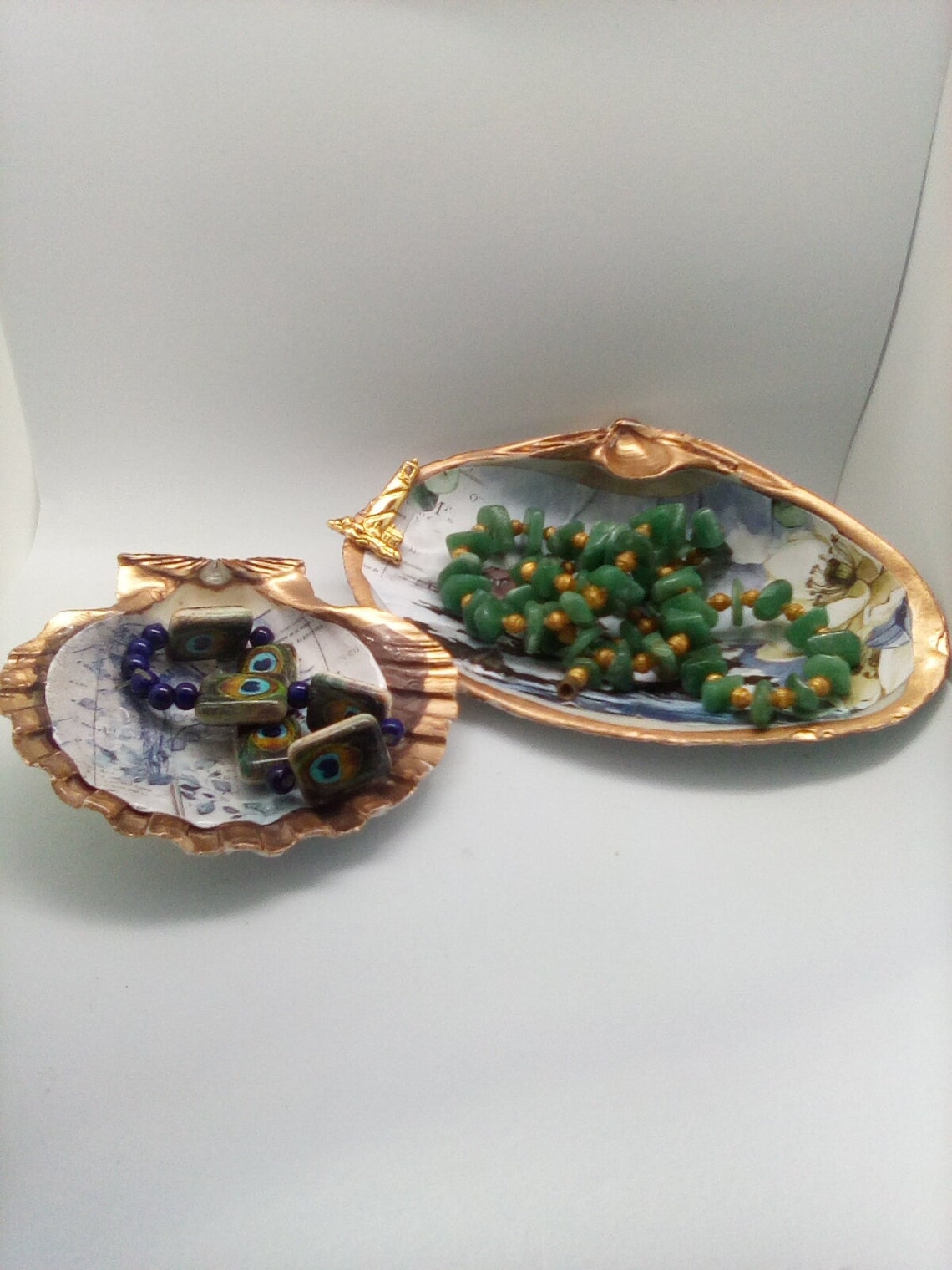 Ring / Jewelry Trinket Dish Set 2 Pieces Clam Nautical Gold. Trim ...