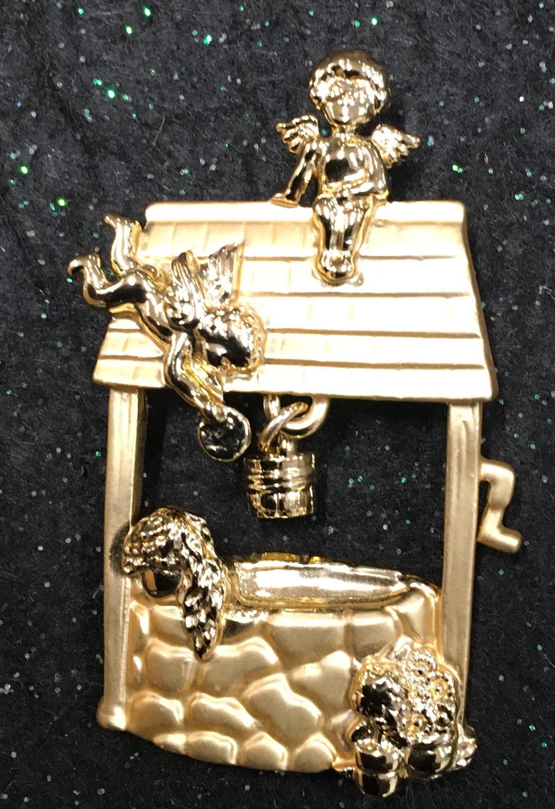 Vintage AJC Angel Brooch: Gold Tone Wishing Well Pin - Etsy