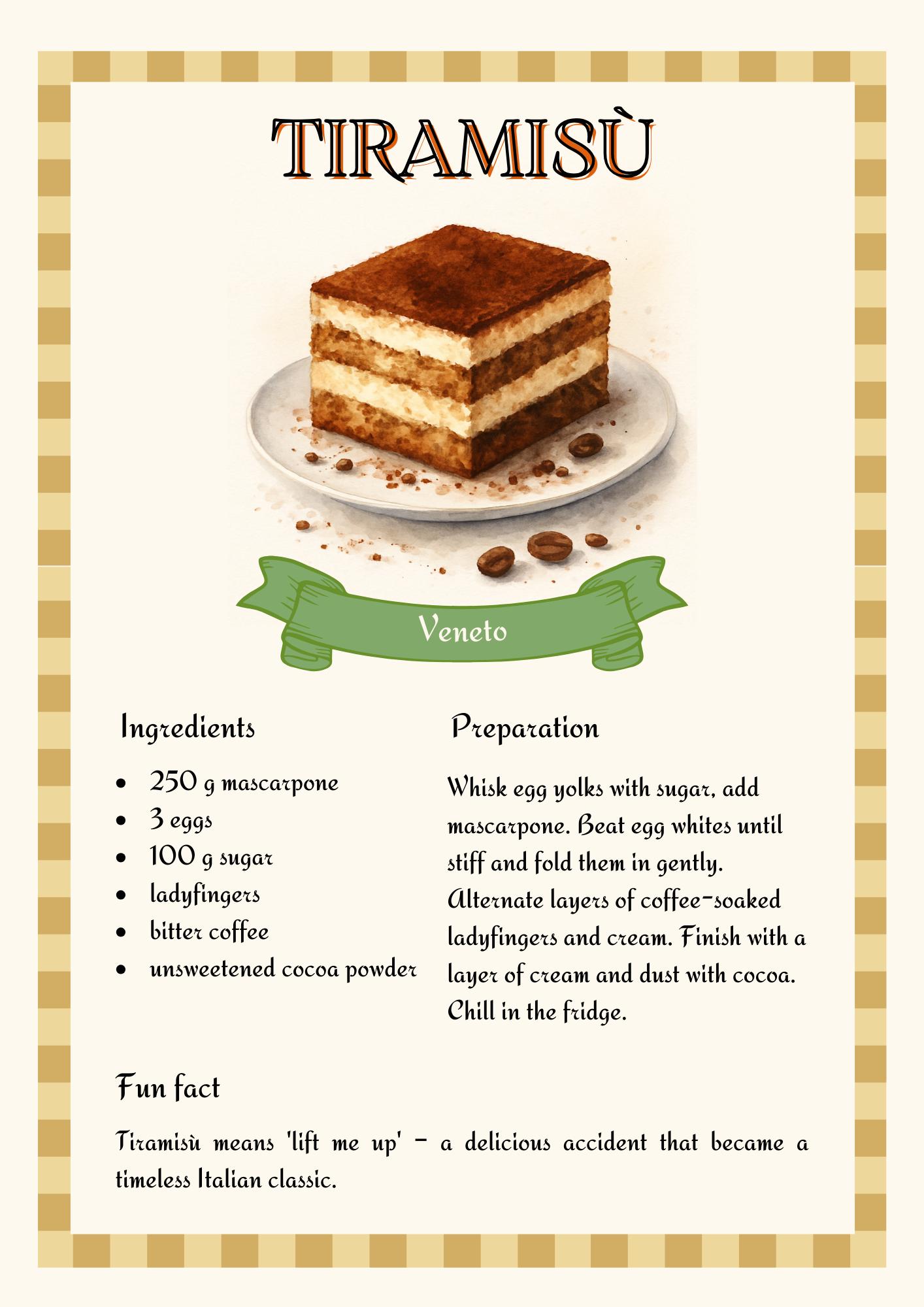 Tiramisu Recipe Card • Printable Kitchen Wall Art (digital Download) - Etsy