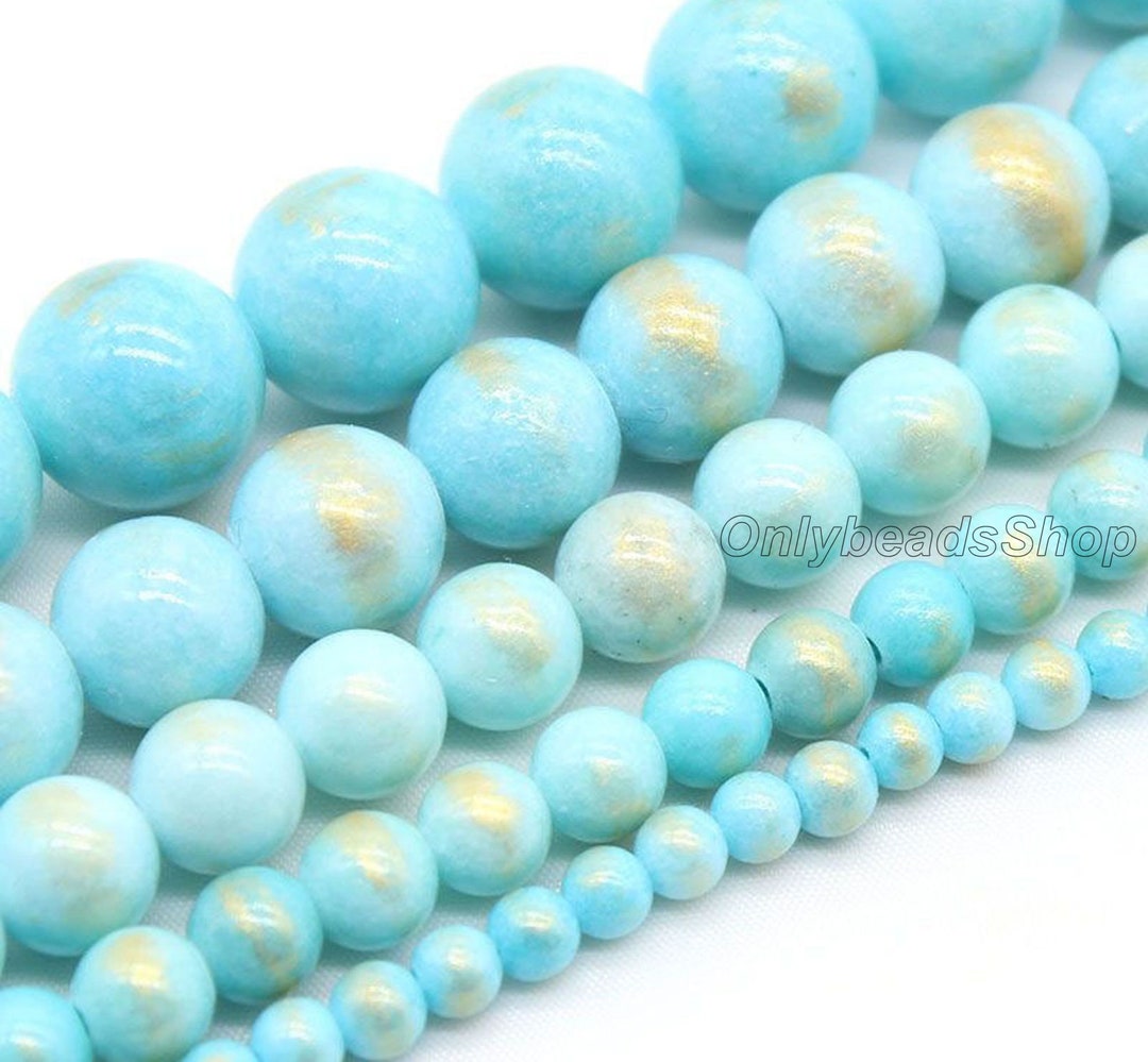 High Quality Beads,light Blue With Gold Powder Beads,round Gemstone ...