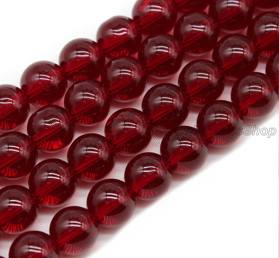 Vibrant Red Crystal Beads Smooth Round Beads, Garnet Red Round Loose ...