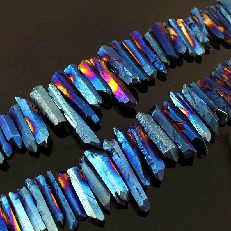 Blue Titanium Quartz Rainbow Blue Beads,raw Crystals Points Beads ...