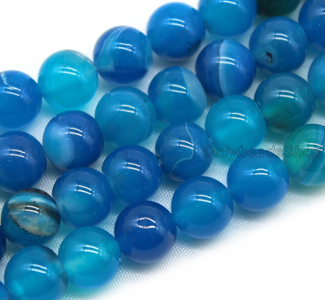 Genuine Natural Blue Striped Agate Beads, Grade AAA Gemstone Lace ...