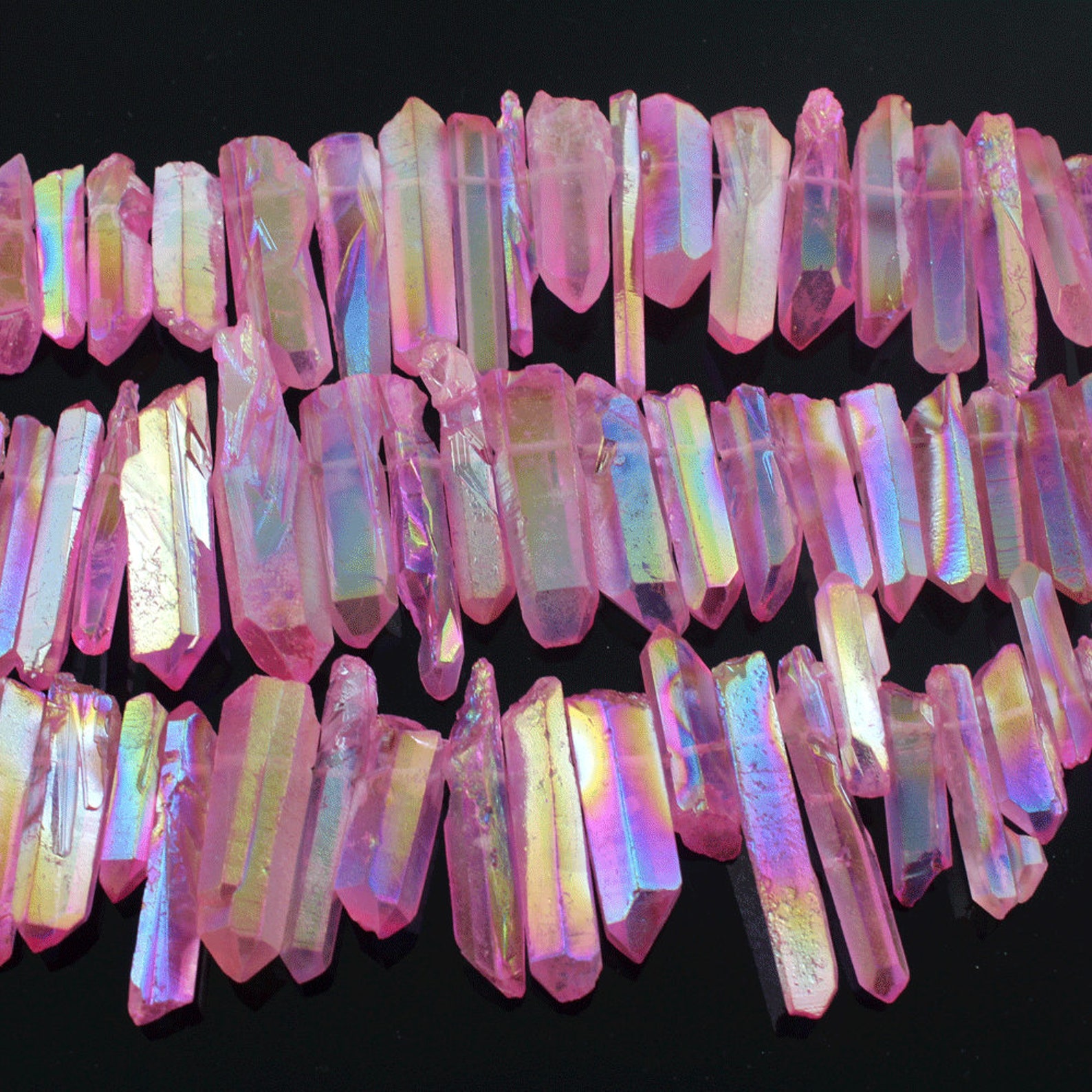 Full Strand Natural Pink Titanium Quartz Quartz Stick Points Pendants ...