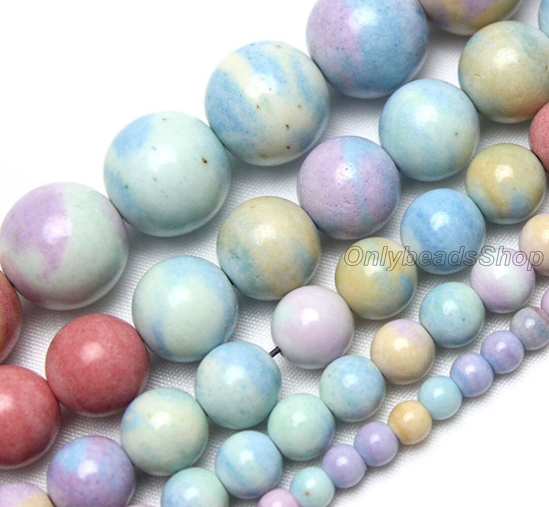 Candy Color Alashan Rainbow Agate Gemstone Smooth Round Beads, Mongolia ...