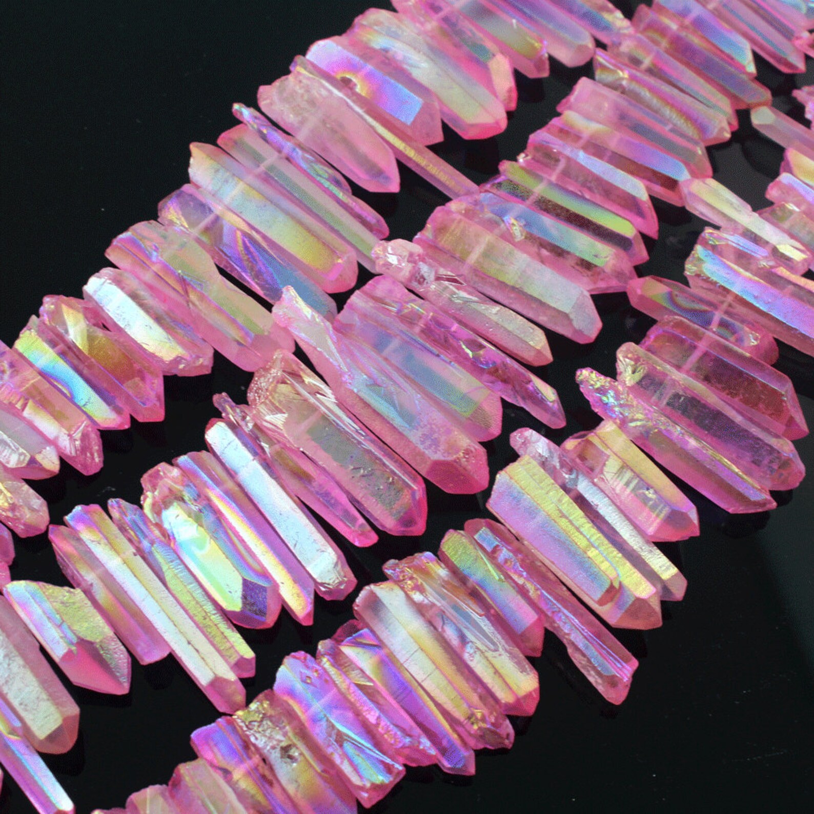 Full Strand Natural Pink Titanium Quartz Quartz Stick Points Pendants ...