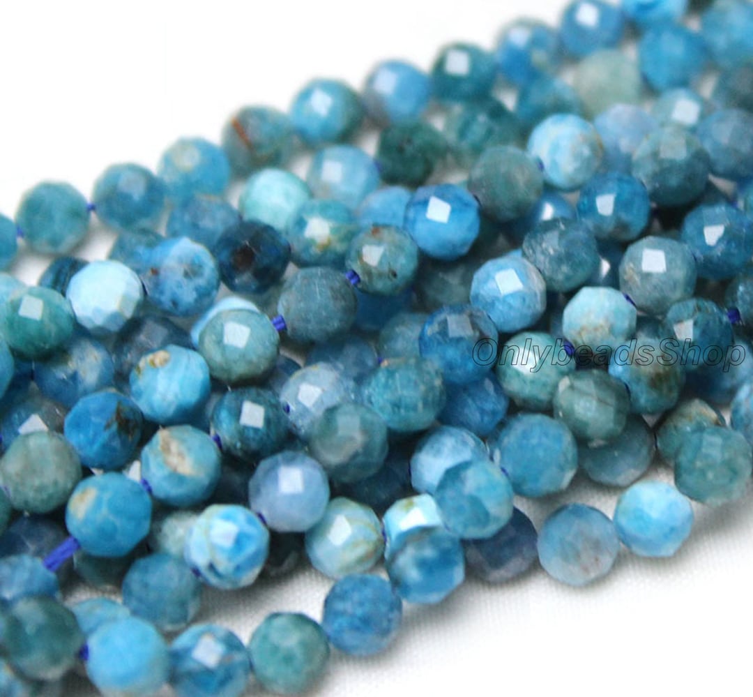 3-4MM Faceted Blue Apatite Bead,loose Healing Round Gemstone Beads ...