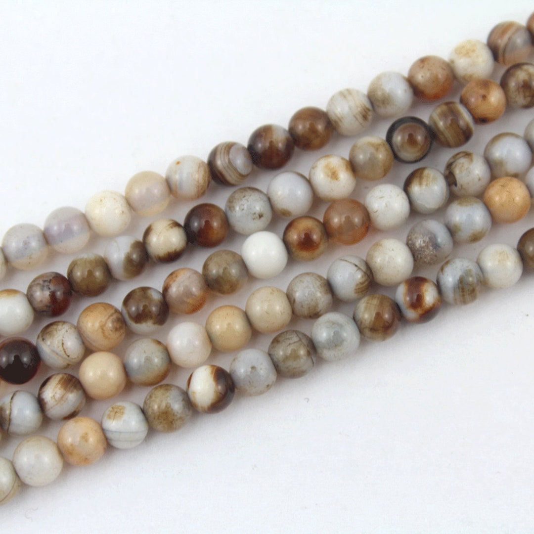 Genuine Natural Bamboo Leaf Agate Bead,loose Smooth Round Brown Gray ...